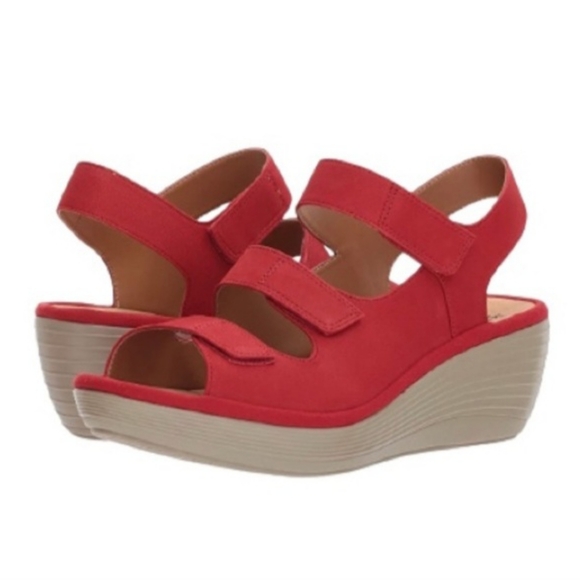 Clarks | Shoes | Clarks Collection Red Reedly Juno Wedges Us Size 9w ...